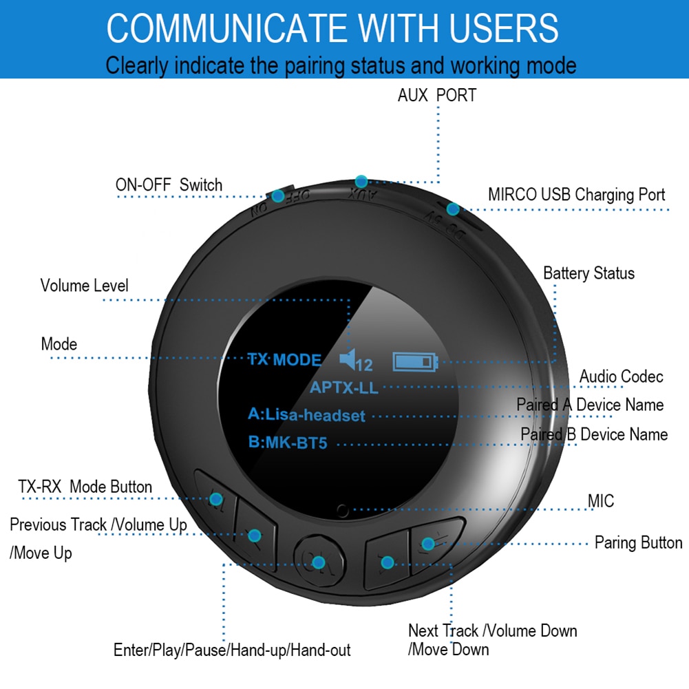 B3 Bluetooth Receiver Transmitter OLED Display 2 i... – Vicedeal