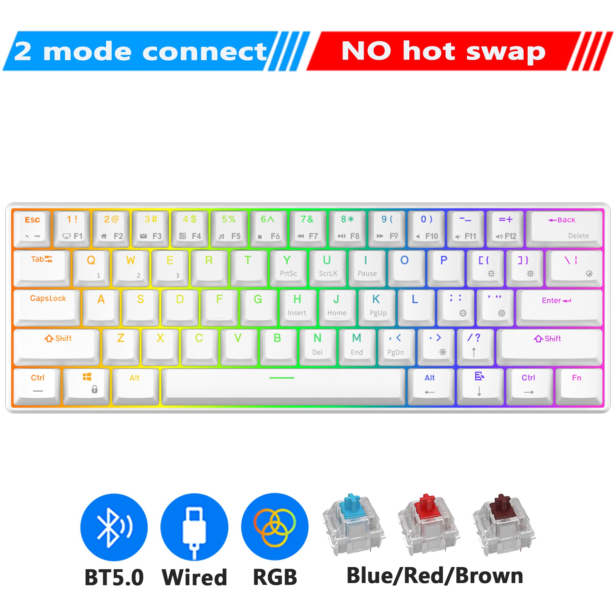 RK61 Royal Kludge Wireless Mechanical Keyboard Tri... – Grandado