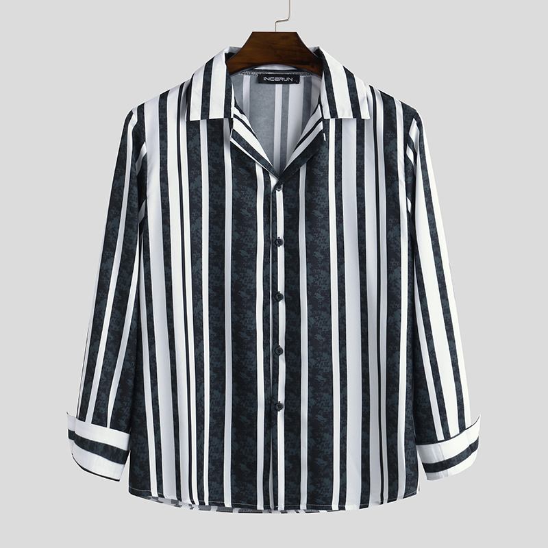 INCERUN Striped Shirt Men Streetwear Turn-down Col... – Vicedeal