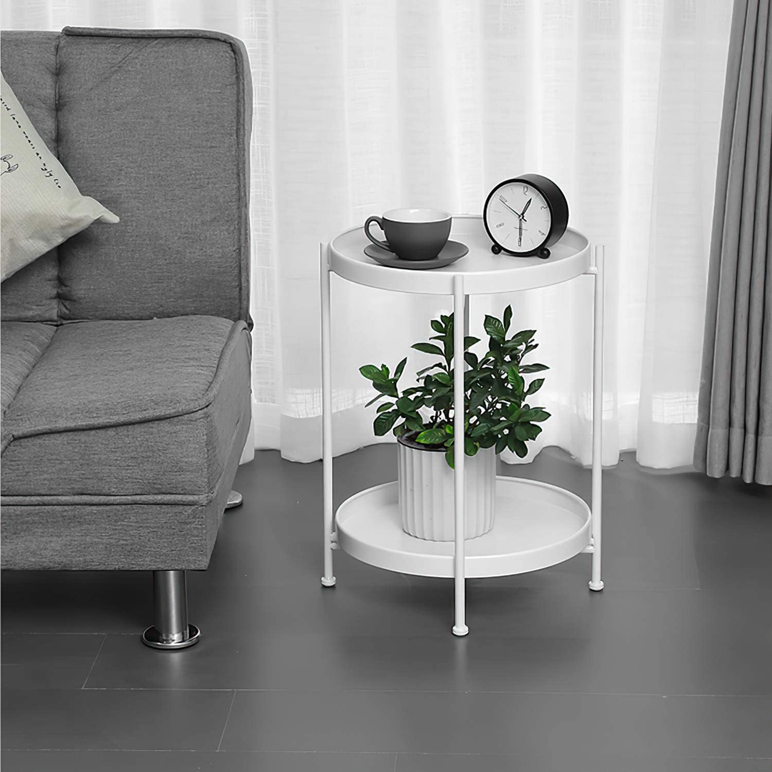 Round Side Table 2-Tier Sofa Table with Storage Sh... – Grandado