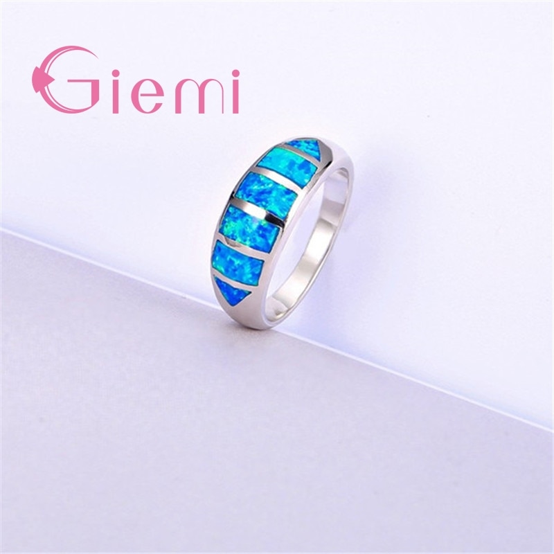 Top Women Men Blue Fire Opal Stone Band Ring Solid... – Vicedeal