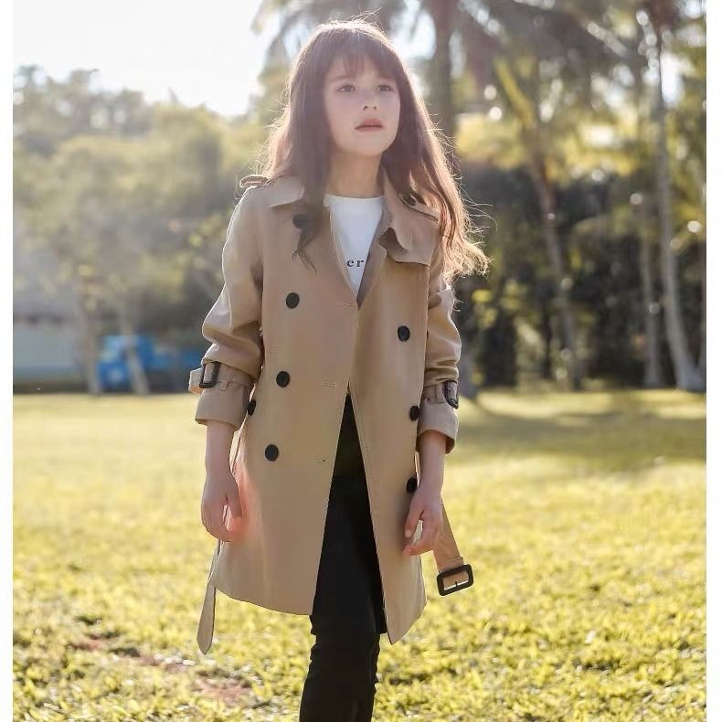 Spring Autumn Girl Trench Coat Kids With Belt Doub... – Grandado