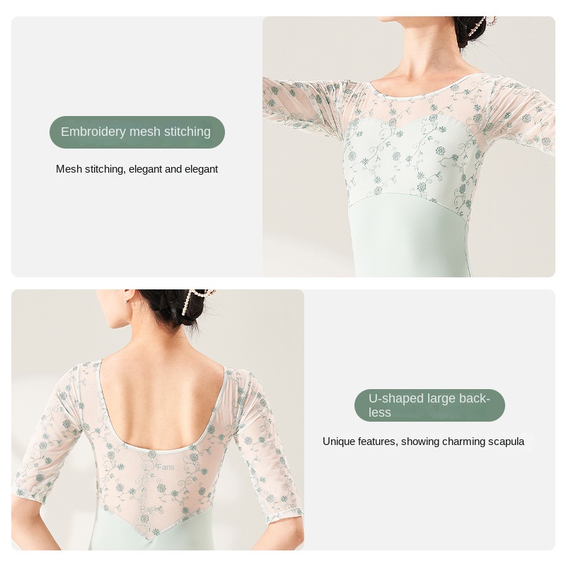 Ballet Leotards For Women Embroidery Mesh Splice A... – Grandado