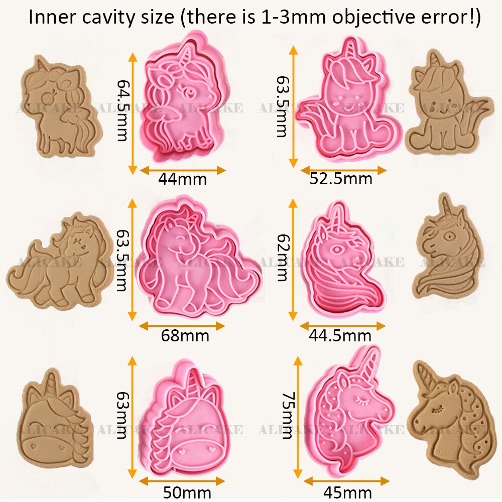 6Pcs Unicorn Cookies Cutters Plastic 3D Cartoon Pr... – Grandado