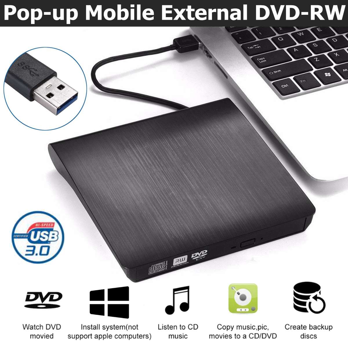 Usb 3.0/TYPE-C DVD-ROM Cd Rw CD-ROM Speler Externe... – Vicedeal