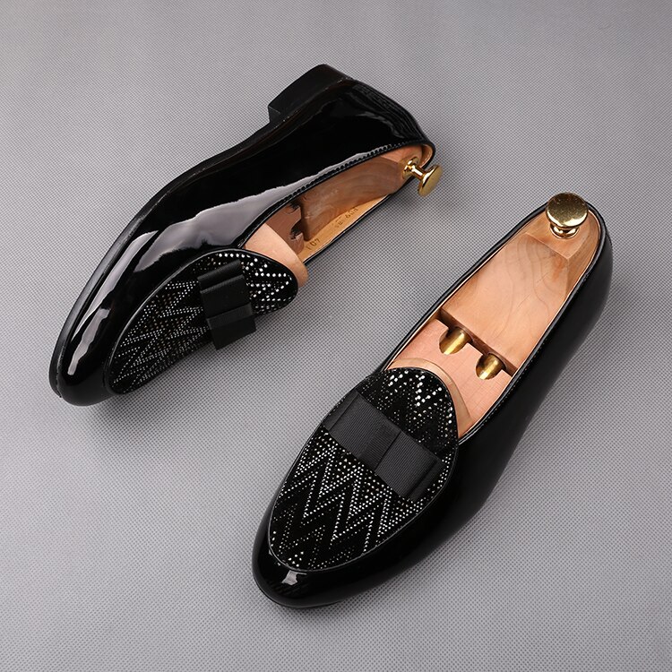wedding Shoes for Men black bow with rhinestone fl... – Grandado