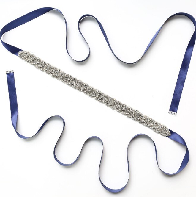 blue Long Crystal Bridesmaid Wedding Belts Rhinest... – Grandado