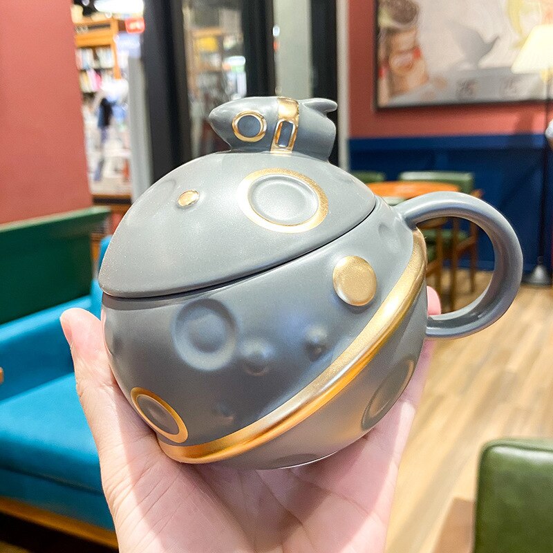 440ML Planet Cup Ceramic Mug with Lid Drinking Cup... – Grandado