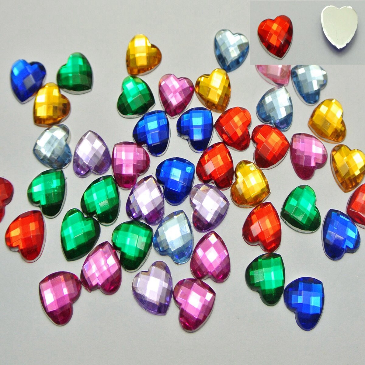 200 Mixed Color Acrylic Faceted Heart Flatback Rhi... – Vicedeal