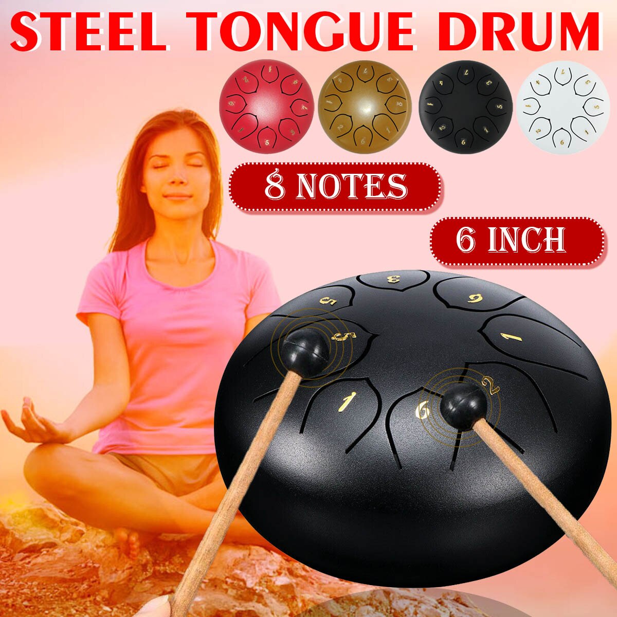 6 Inch Mini Drum 8 Tone Staal Tong Drum Percussie ... – Grandado