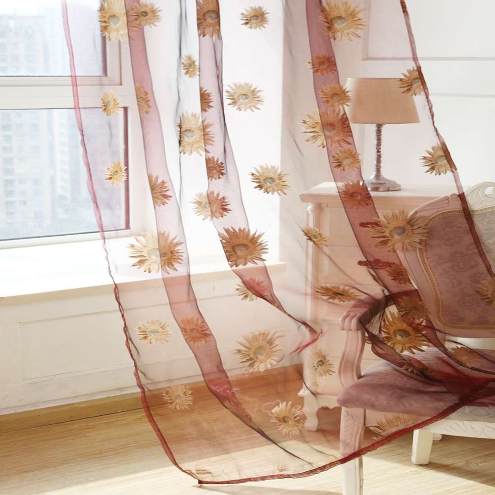 Wine Red Sun Flower Transparent Balcony Window Scr... – Grandado