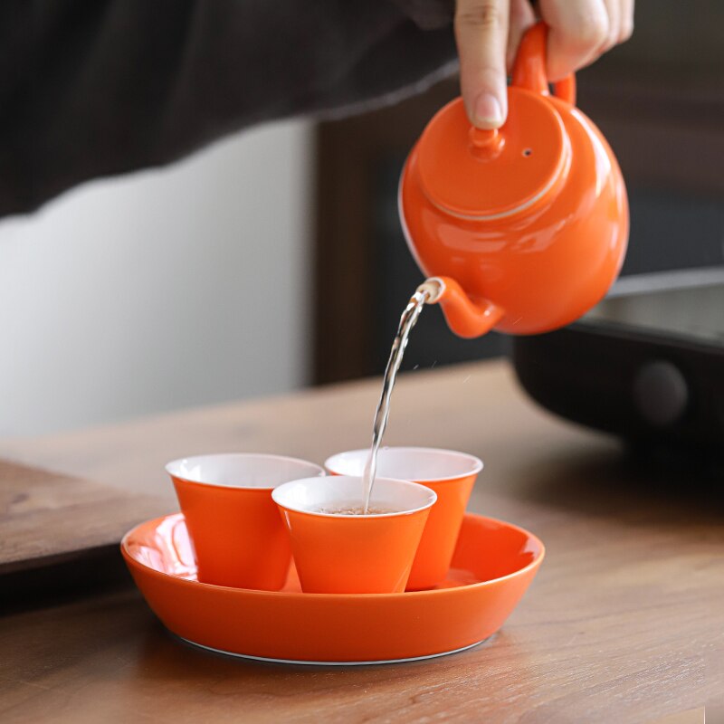 Japanese Handmade Tea Set Ceramic Glaze Orange Cer... – Vicedeal