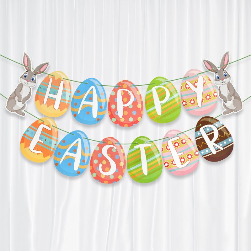 Happy Easter Party Decoration Paper Bunting Bunny ... – Grandado