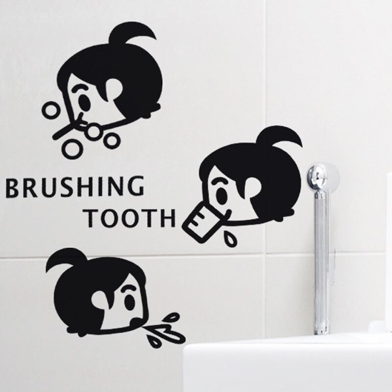 Cartoon Little girl brushing tooth Wall Sticker Ho... – Vicedeal
