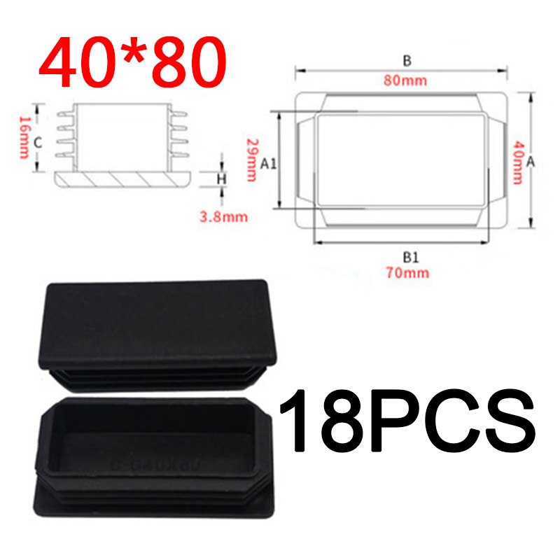 Plastic Steel Rectangular pipe plug Black Furnitur... – Grandado