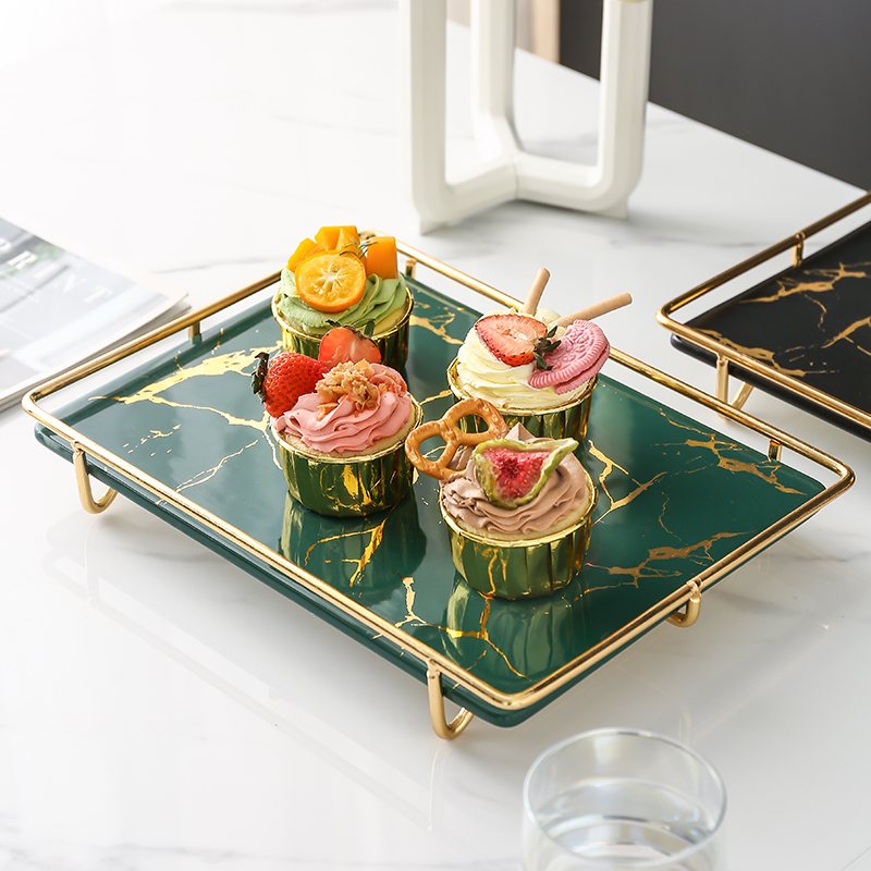 Emerald Marble Cake Tray Metal Frame Ceramic Tray ... – Grandado