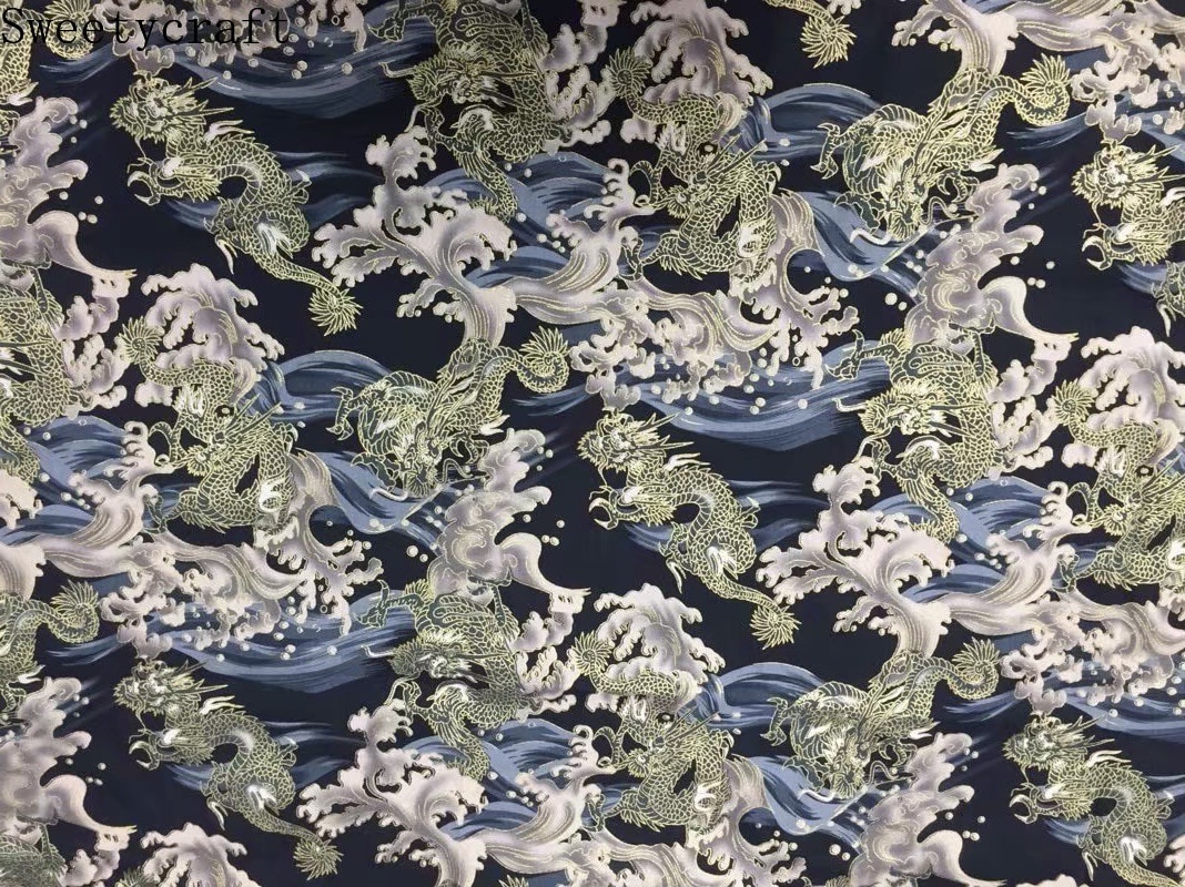 150x100cm Wave Print bronzing Cotton Fabric By Met... – Grandado