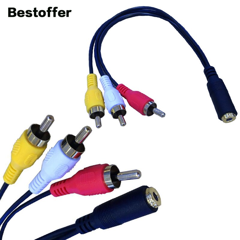 20CM DC 3.5mm 3Pole Female Socket to 3RCA Lotus Ma... – Grandado