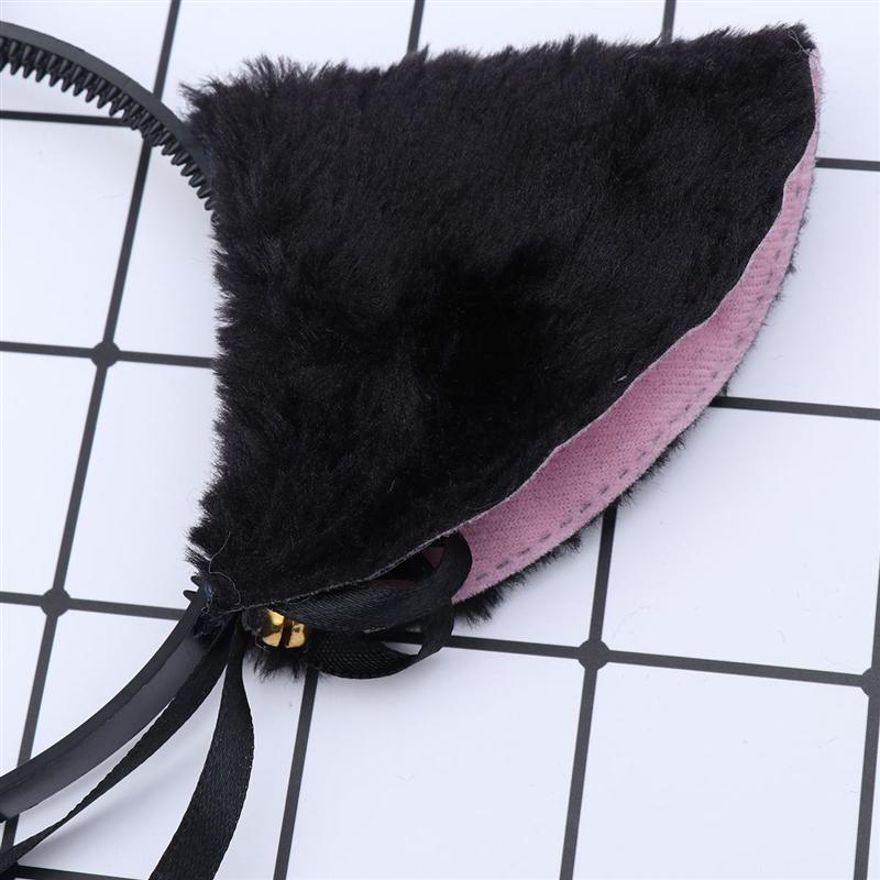 1 pc Cat Ear Headband Black Plush Cute Bowknot Hai... – Grandado