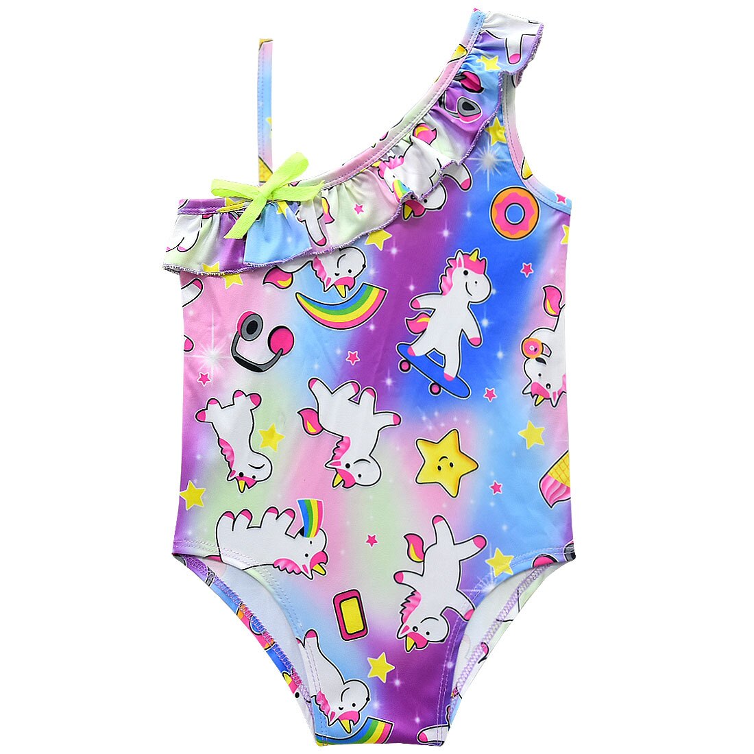 Girls ruffle swimsuit one-shoulder unicorn swimwea... – Vicedeal