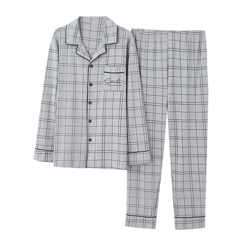 Pyjama Set Voor Mannen 100 Katoen Plaid Nachtkledi... – Grandado