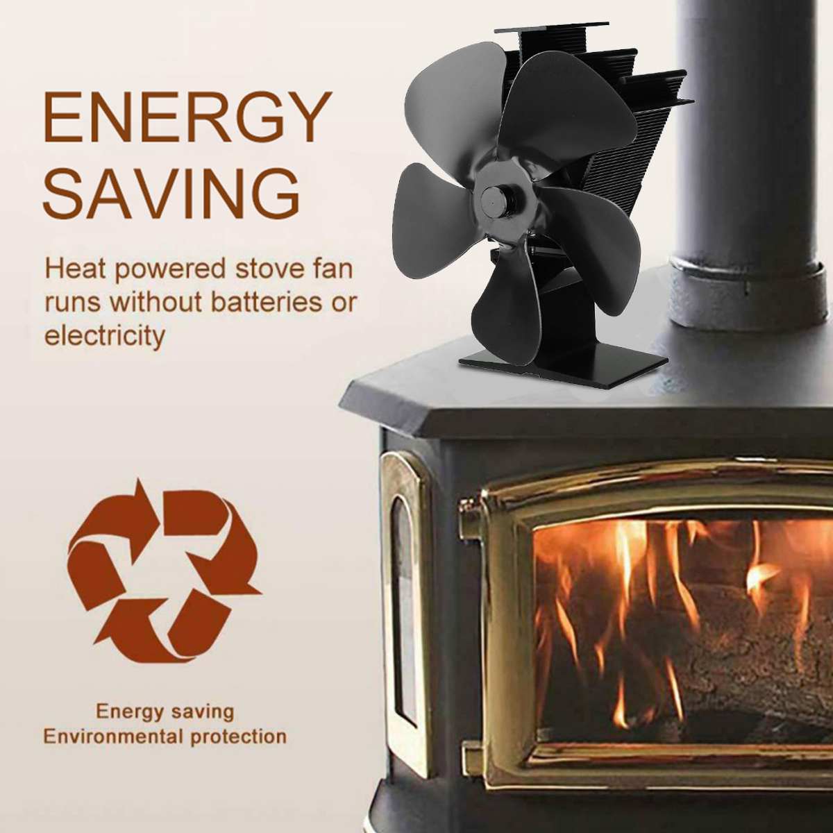 Zwart Haard Kachel Ventilator Warmte Aangedreven K... – Vicedeal