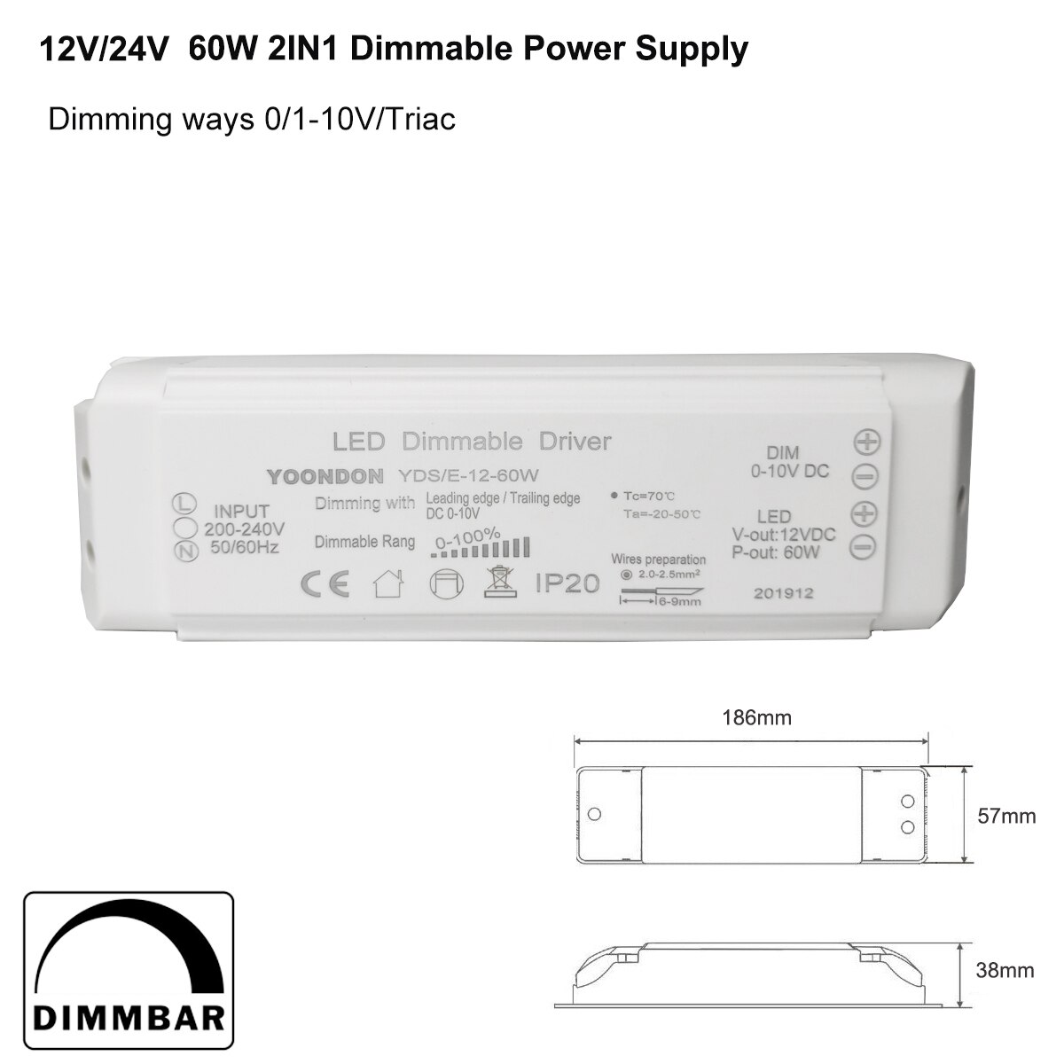 Ac 220v dimbara led-drivrutiner dc12v/24v 20w 40w... – Grandado