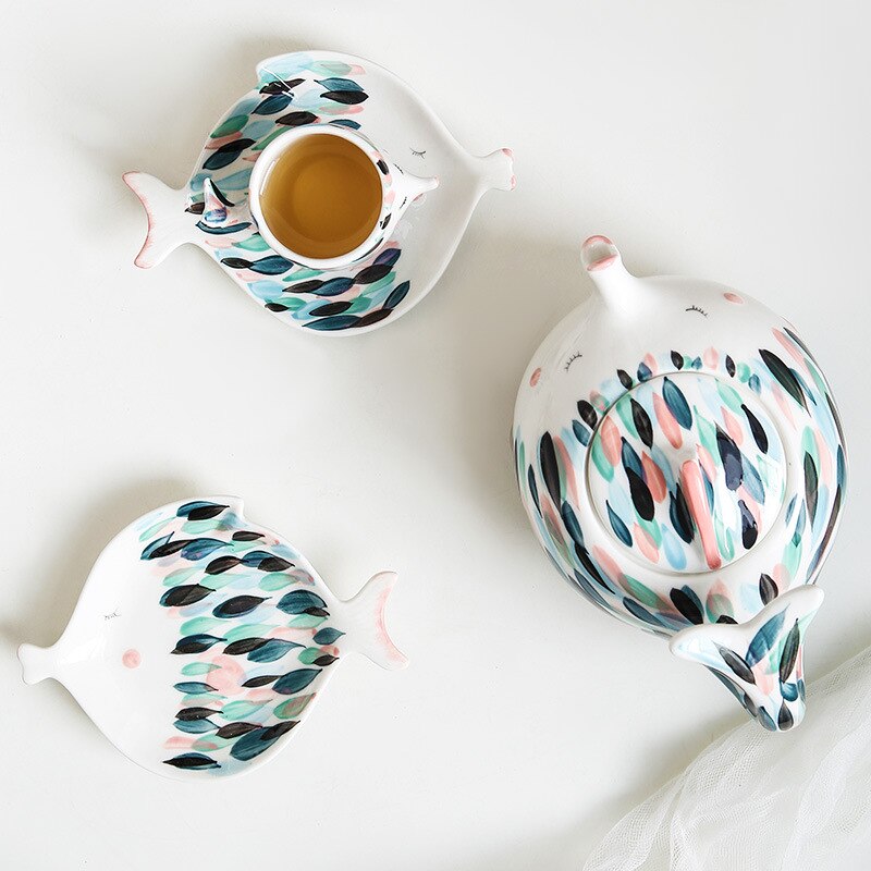 Ceramic Kettle with Cups Fish Shaped Water Kettle ... – Grandado