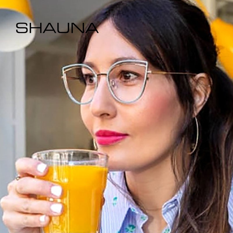 SHAUNA Double Rims Anti-Blue Light Metal Cat Eye E... – Grandado SHAUNA Double Rims Anti-Blue Light Metal Cat Eye E... – Grandado