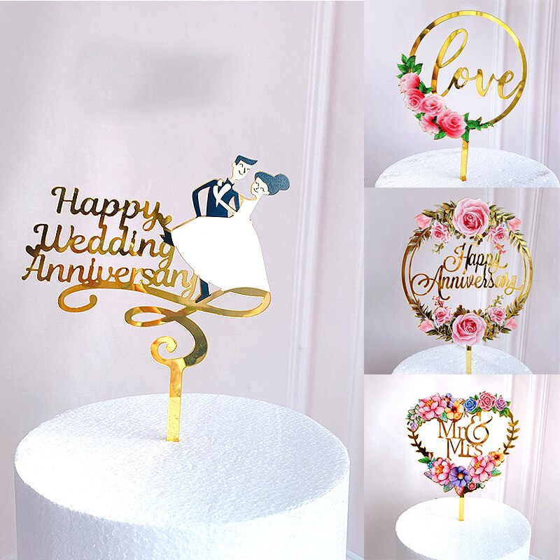 Happy Anniversary Cake Topper Color Rose Flower Ac... – Grandado