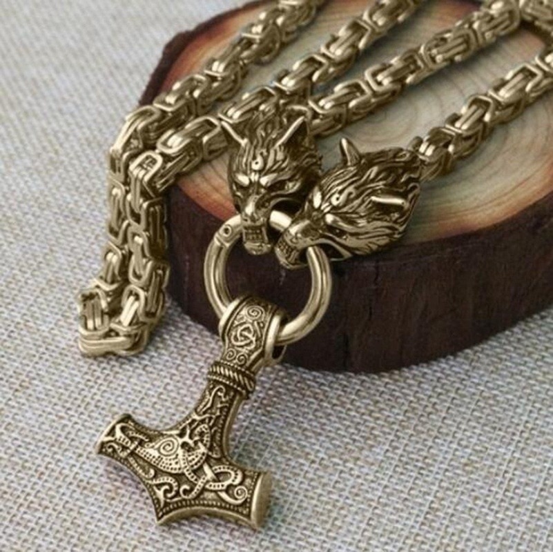 Men Stainless Steel Emperor Chain Viking Wolf Head... – Grandado