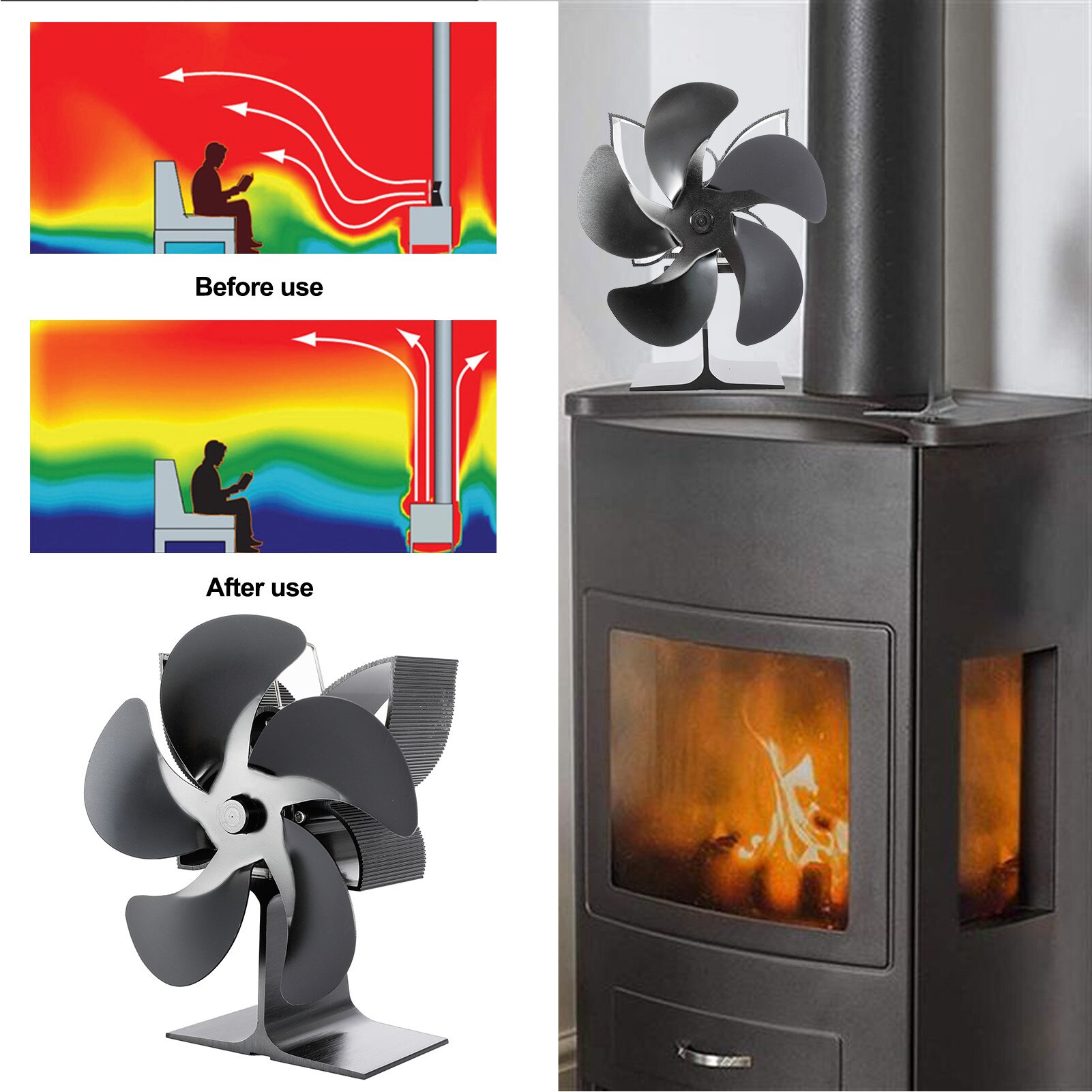 Home Black Fireplace 5 Blades Fireplace Fan Heat P... – Vicedeal
