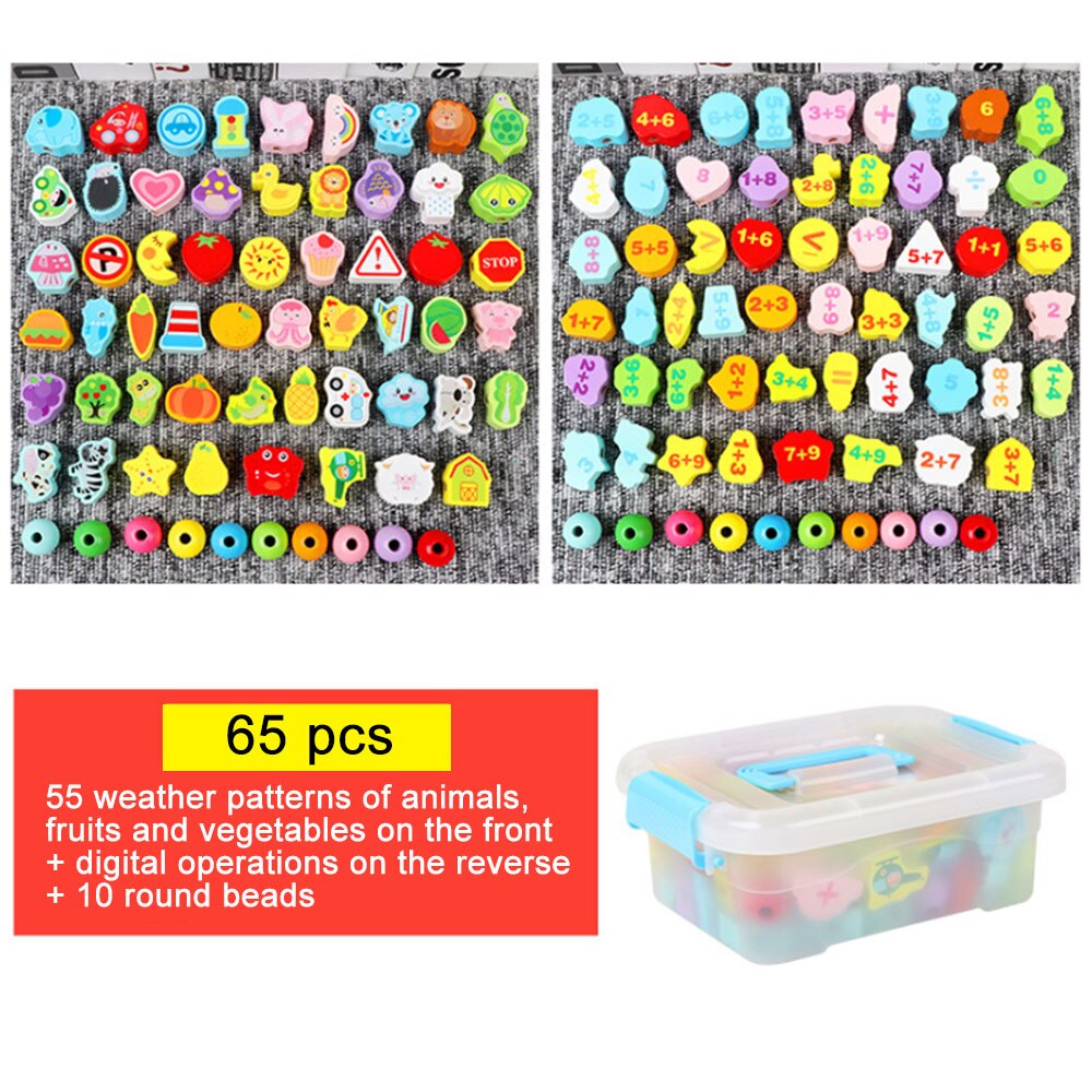 65Pcs Lacing Toy Wooden String Animal Fruits Veget... – Grandado