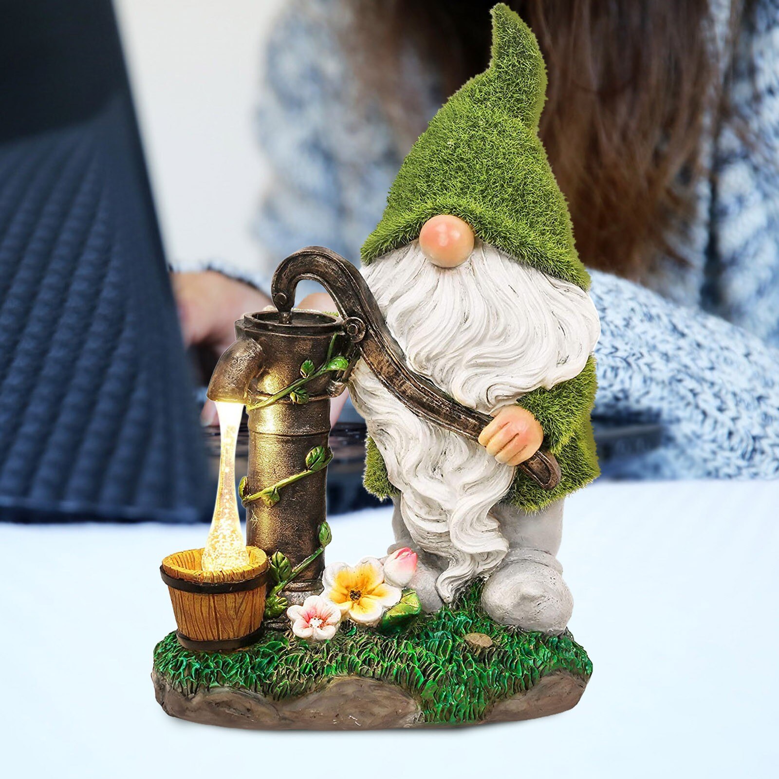 Outdoor Solar Garden Ornaments Yard Statue Resin D... – Grandado