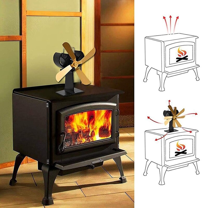 4 Blades Heat Powered Stove Fan Fireplace Fan Heat... – Vicedeal
