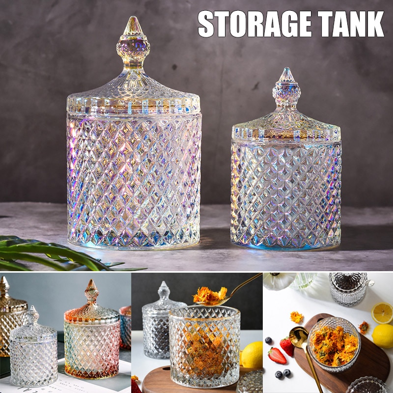 Colorful Roman Style Jar Crystal Glass Covered Sto... – Grandado