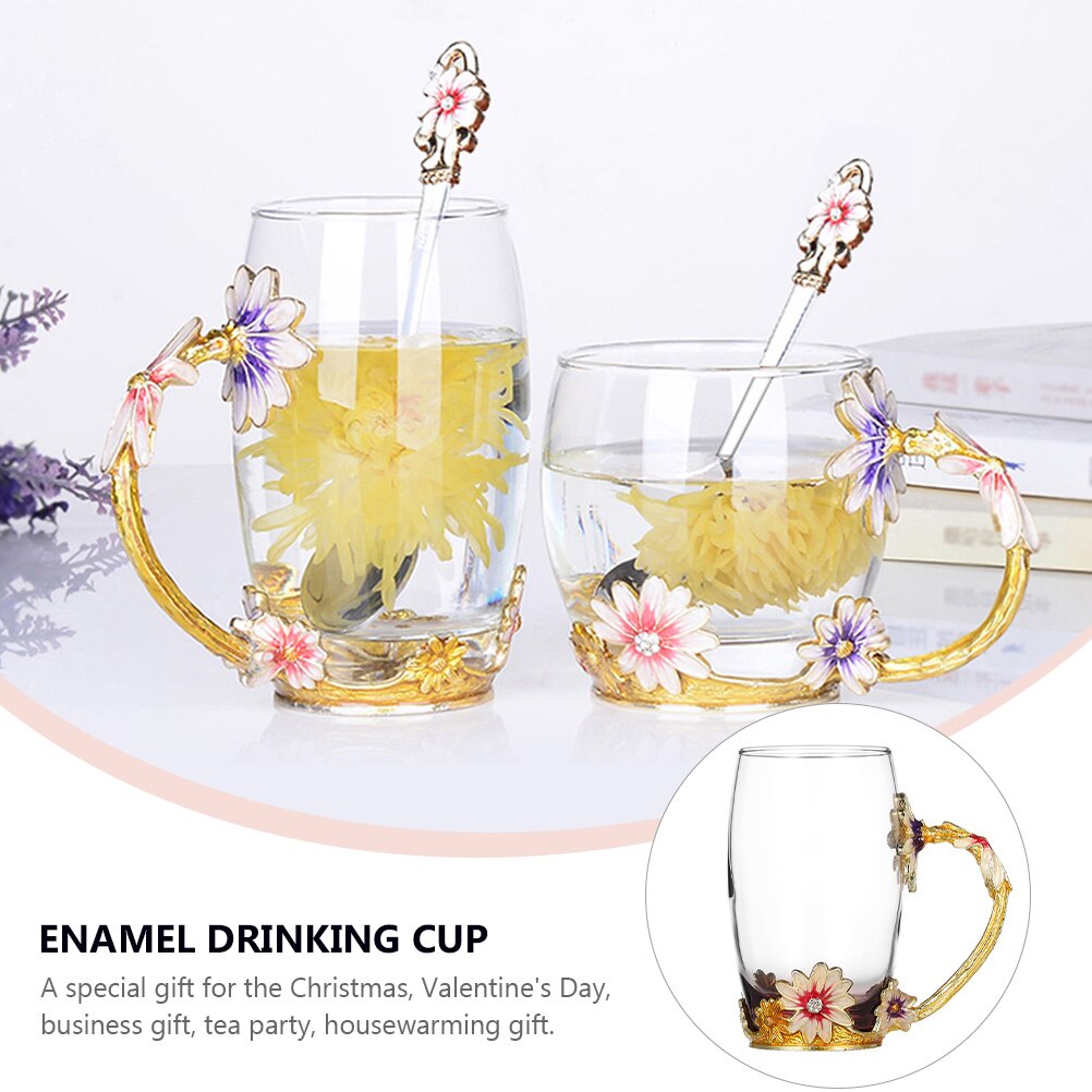 1 Set Emaille Bloem Handgreep Thee Cup Glazen Beke... – Grandado
