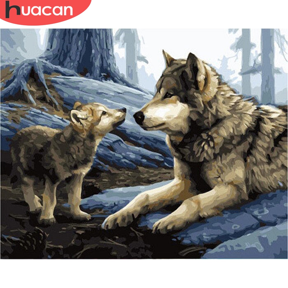 HUACAN Painting By Number Wolf Drawing On Canvas H... – Grandado