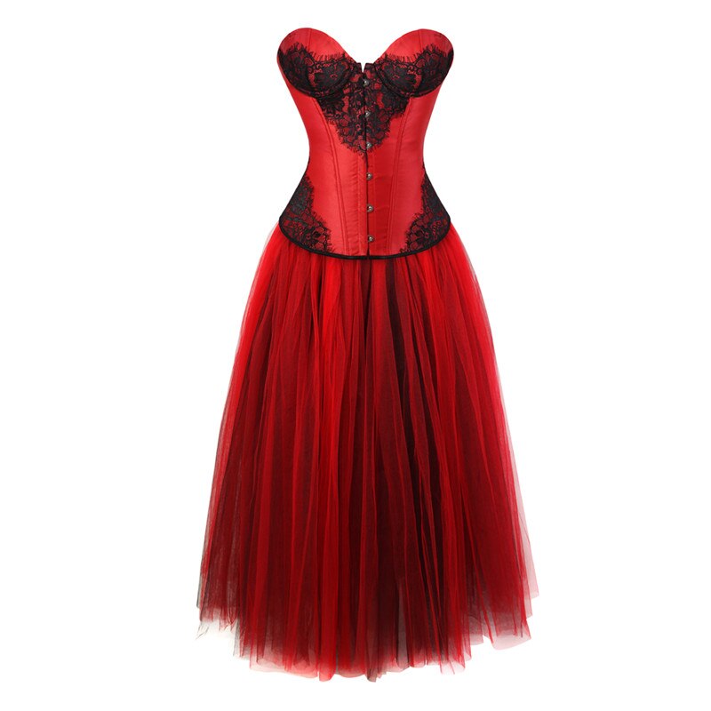 Sapubonva Red Vintage Party Gothic Long Skirts Set... – Grandado