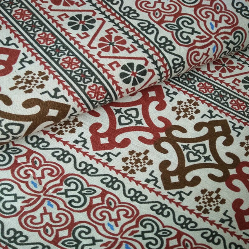 Folk Style print Cotton and linen Fabric curtain l... – Grandado