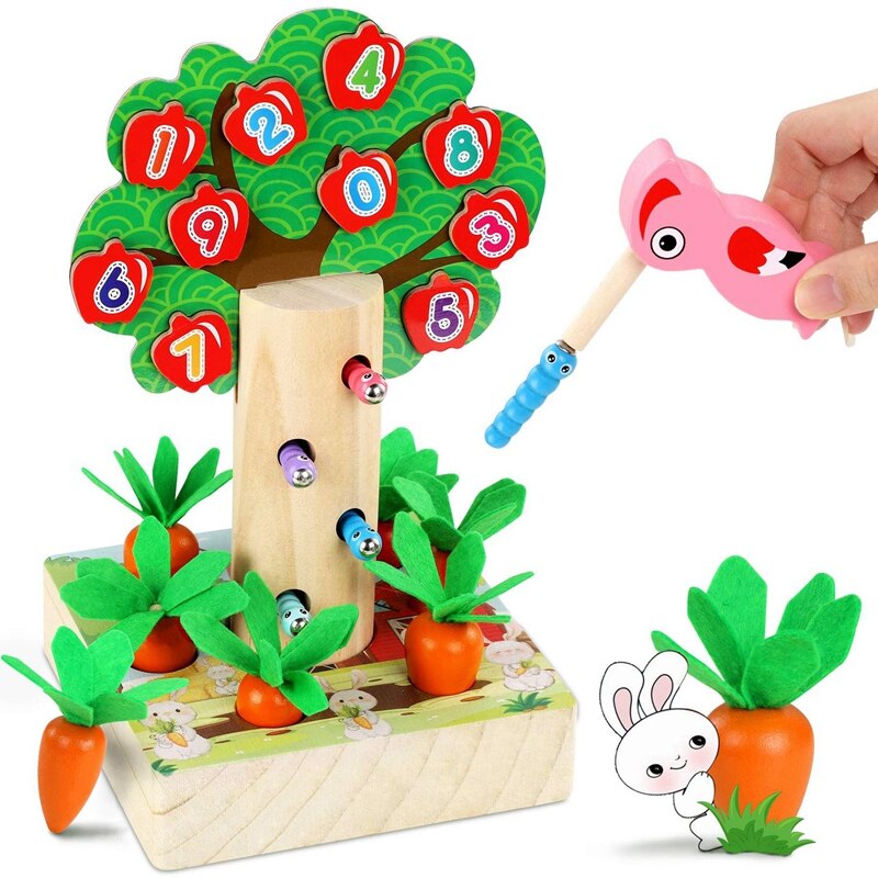 3 in 1 Wooden Learning Game Set Carrots Harvest Sh... – Grandado