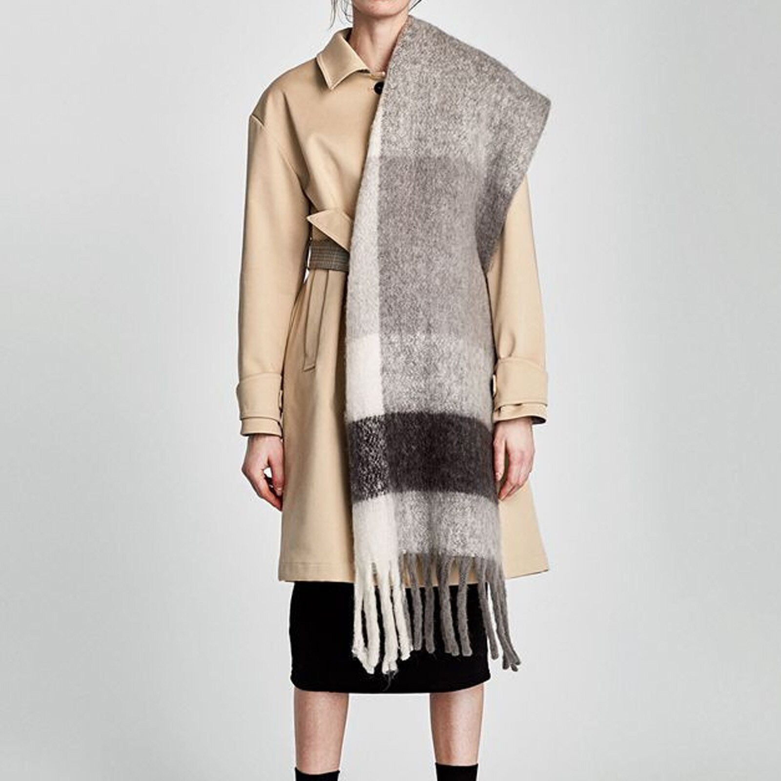 Scarf Women Winter Warm Color Block Scarf Tassel L... – Grandado