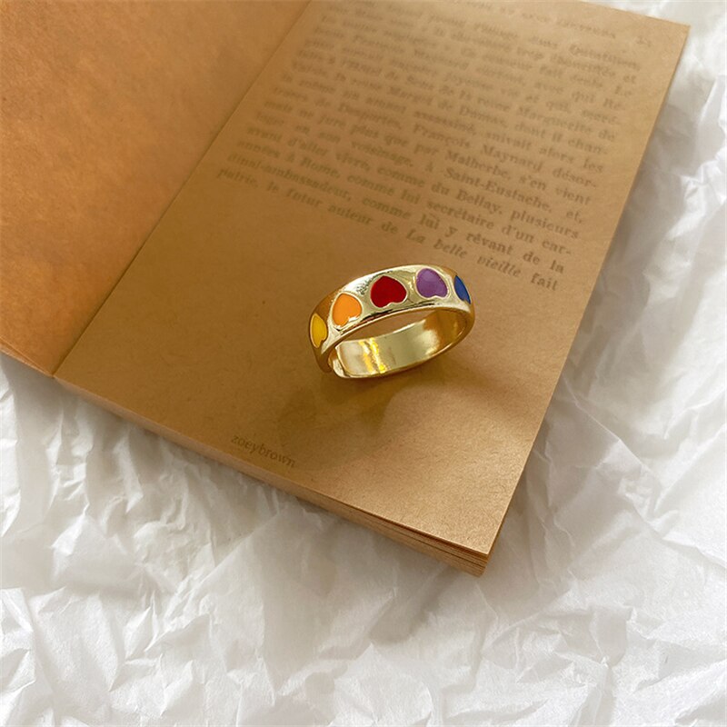 Vintage Bohemia Colorful Enamel Love Heart Ring Cu... – Vicedeal