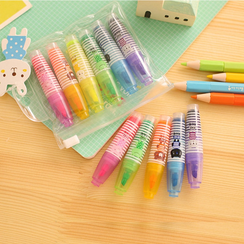 6 pcs/pack Cute Kawaii Mini Highlghter Pen Set Mar... – Grandado
