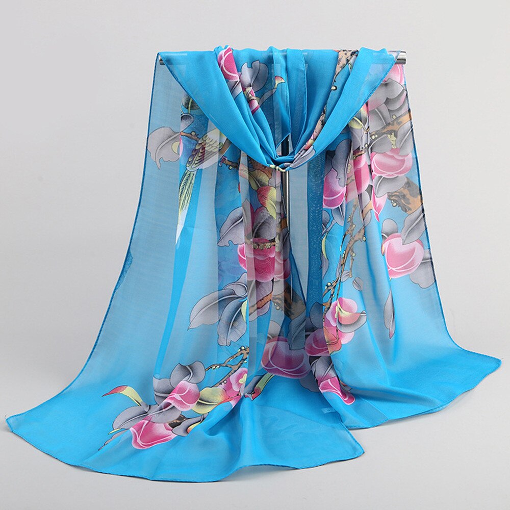 Chiffon Silk Scarfs Beach Floral Print Shawl Women... – Grandado