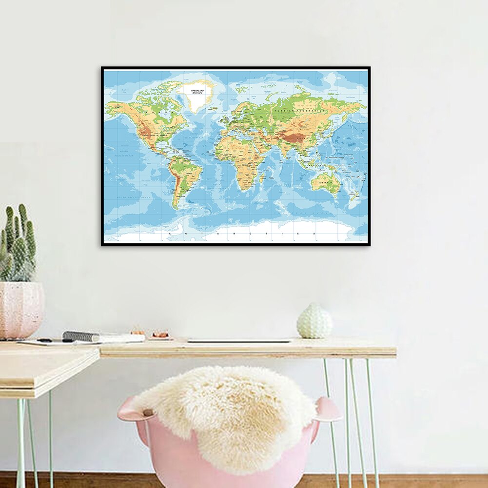80*60cm The World Terrain Map Spray Canvas Paintin... – Vicedeal
