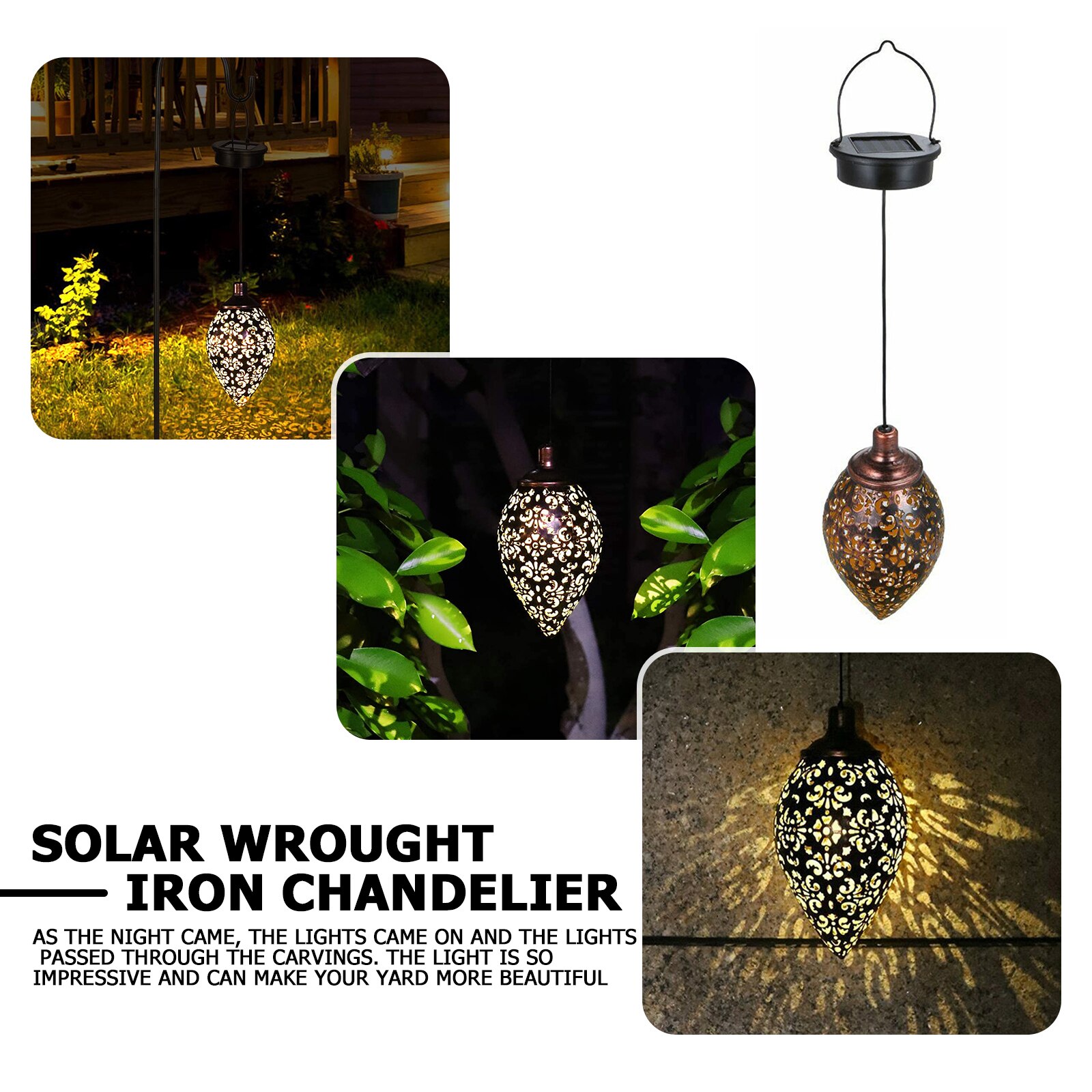 Solar Hanging Lights, Water Drip Olive Shaped, Met... – Grandado