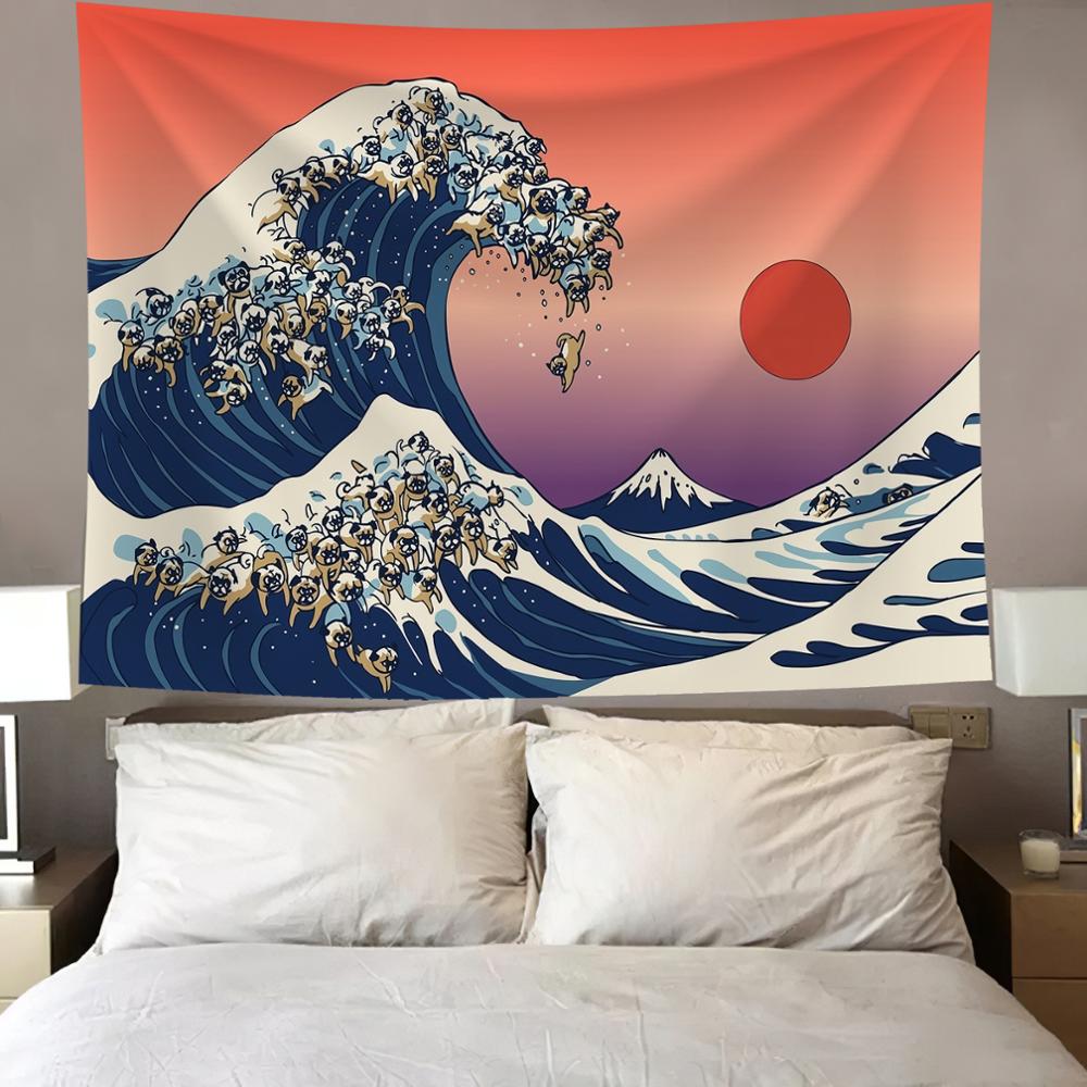 Zonsondergang Golven Japanse Tapijt Muur Opknoping... – Grandado