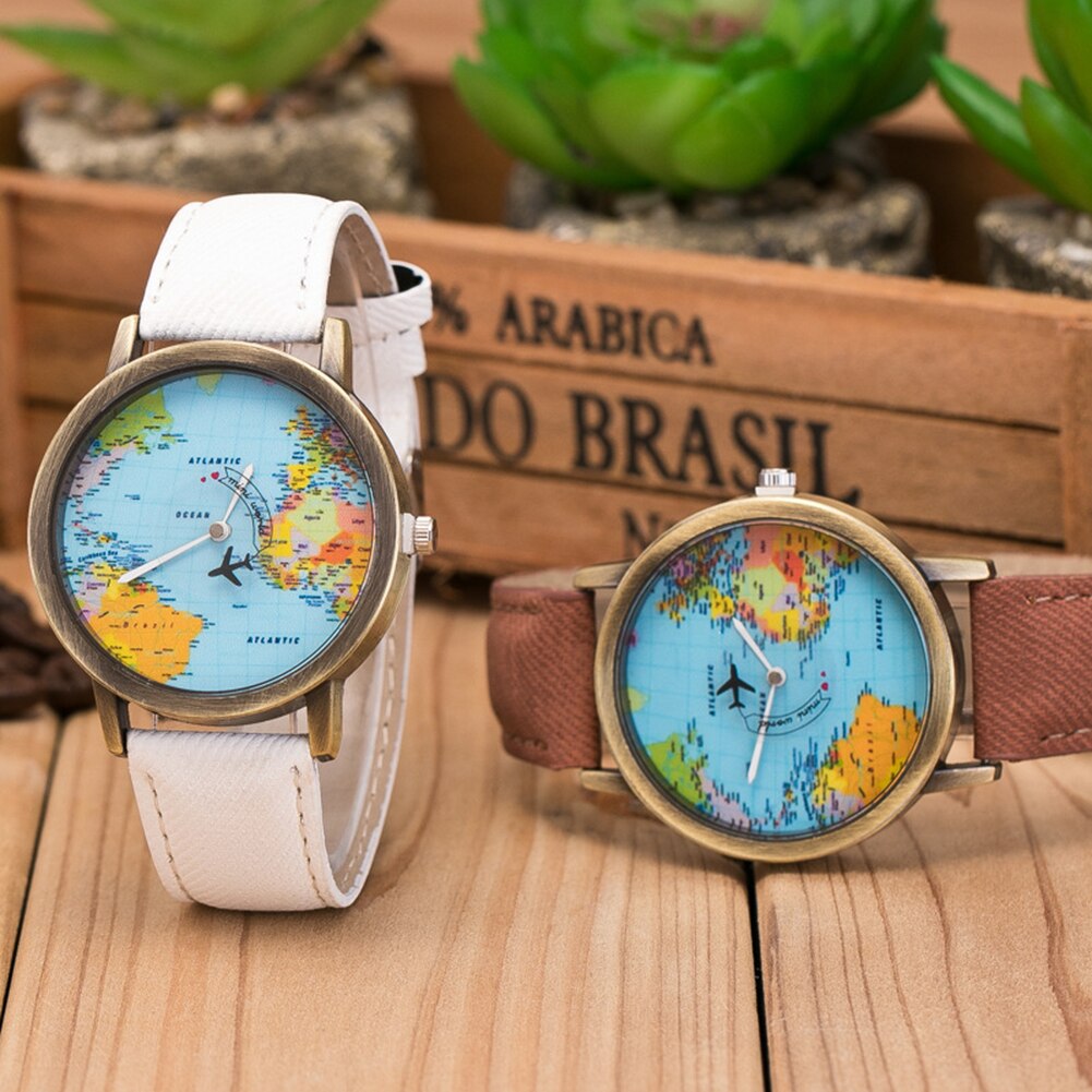 Retro Unisex World Map Faux Leather Strap Round Di... – Vicedeal