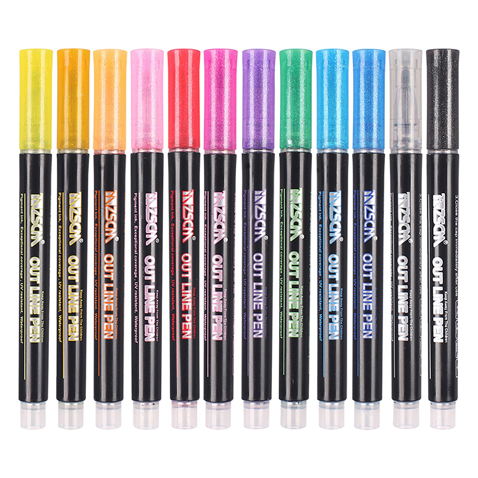 12 Colors Metallic Marker Outline Pen Glitter Colo... – Grandado